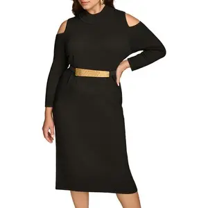 Donna Karan New York Belted Cold Shoulder Midi Dress