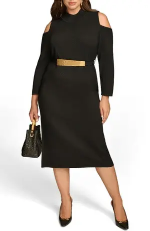 Donna Karan New York Belted Cold Shoulder Midi Dress