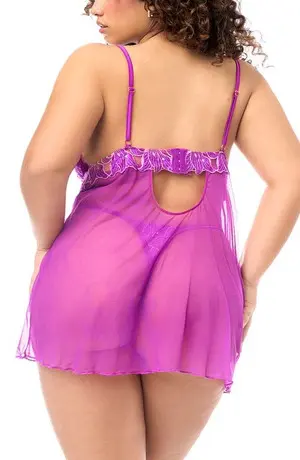 MAPALE Embroidered Sheer Babydoll & G-string Set
