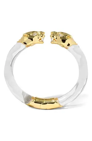 Alexis Bittar Panther Visage Lucite Hinge Cuff Bracelet - Gold/lucite
