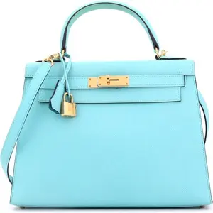 HERMES Kelly Handbag 28 Blue Epsom With Gold Hardware - Bleu Atoll