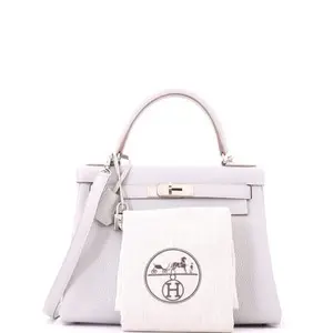 Hermès Kelly Handbag Clemence With Palladium Hardware 28 - Grey