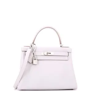 Hermès Kelly Handbag Clemence With Palladium Hardware 28 - Grey