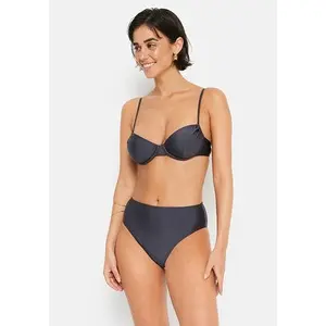 LSCN BY LASCANA Shimmer High-waisted Bikini Bottom - Dark Grey