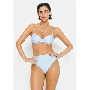 LSCN BY LASCANA Shimmer High-waisted Bikini Bottom - Light Blue