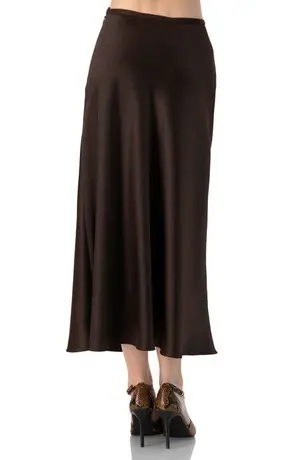 IVONNE Solid Satin Midi Skirt