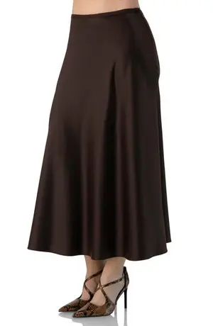 IVONNE Solid Satin Midi Skirt