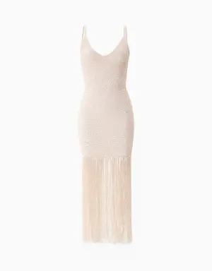 DODIEE Knitted Sequin Tank Dress With Fringing - Cream