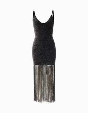 DODIEE Knitted Sequin Tank Dress With Fringing