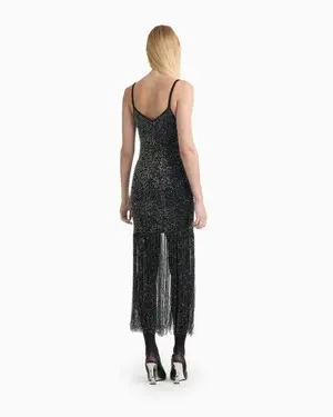 DODIEE Knitted Sequin Tank Dress With Fringing