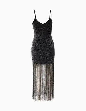 DODIEE Knitted Sequin Tank Dress With Fringing