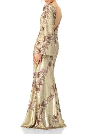 IVONNE Floral Sequin Gown With Open Back