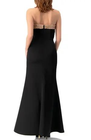IVONNE Long Strapless Dress With Bow Detail