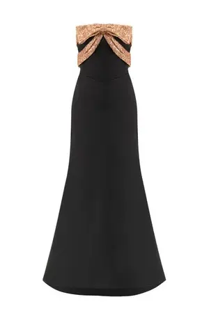 IVONNE Long Strapless Dress With Bow Detail