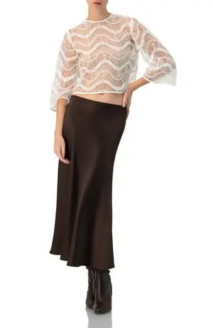 IVONNE Bell Sleeve Sheer Blouse