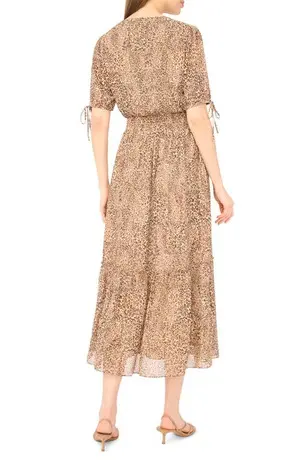 CECE DUPRAZ Leopard Print Smocked Waist Midi Dress