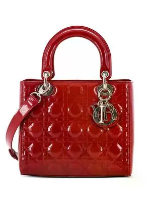 Dior Lady Medium Satchel Cannage Quilt Patent - Red