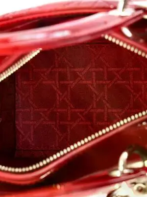 Dior Lady Medium Satchel Cannage Quilt Patent - Red