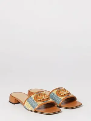 Valentino Garavani Vlogo Signature Striped Raffia And Leather Mules - Gnawed Blue