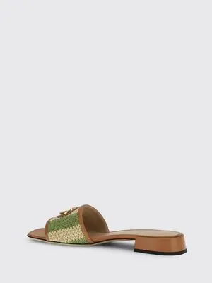 Valentino Garavani Vlogo Signature Striped Raffia And Leather Mules - Green