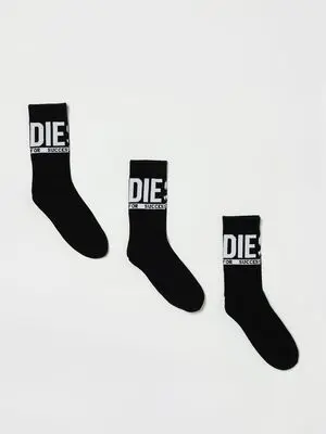 DIESEL® Set Of Three Logo Cotton Socks - Black