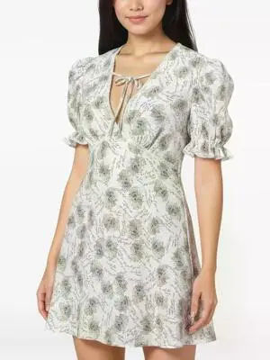 PUSHBUTTON Patterned Puff-sleeve Dress