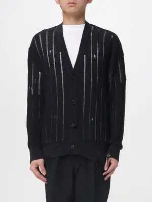 LANEUS Cotton Cardigan With Distressed Effect - Black
