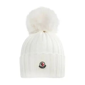 Moncler Ribbed Beanie - White