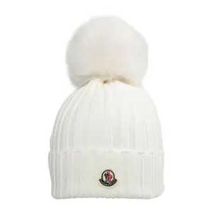Moncler Ribbed Beanie With Applique - White