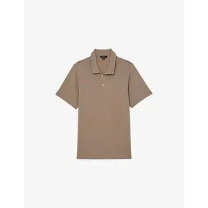 REISS Kennedy Buttoned Textured Polo Top - Camel Brown
