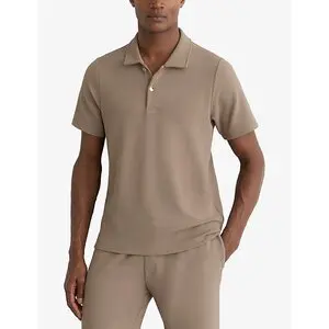 REISS Kennedy Buttoned Textured Polo Top - Camel Brown