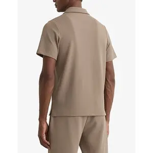 REISS Kennedy Buttoned Textured Polo Top - Camel Brown