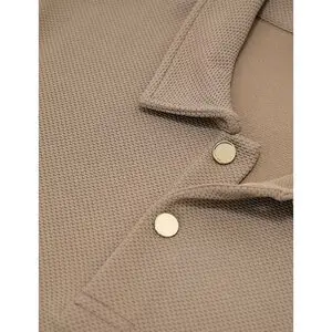 REISS Kennedy Buttoned Textured Polo Top - Camel Brown