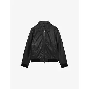 REISS Charl Collared Leather Jacket - Black