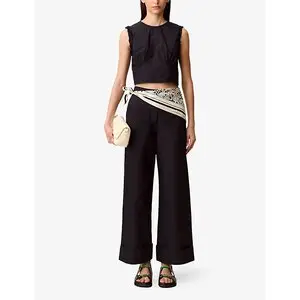 Claudie Pierlot Sleeveless Cropped Cotton-blend Top - Navy