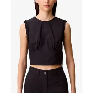 Claudie Pierlot Sleeveless Cropped Cotton-blend Top - Navy