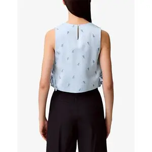 Claudie Pierlot Floral-embroidered Satin Top - Sky