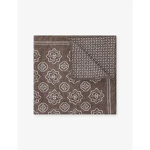 REISS Gian Floral-medallion Print Silk Pocket Square - Chocolate Brown