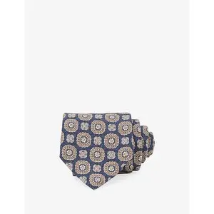 REISS Alessio Floral-medallion Print Tie - Navy