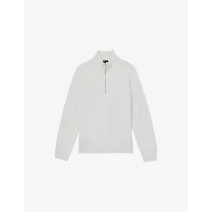 REISS Textured Half-zip Stretch-woven Jumper - White