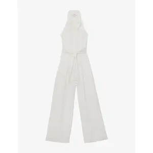 REISS Tie-front Woven Jumpsuit - Ivory
