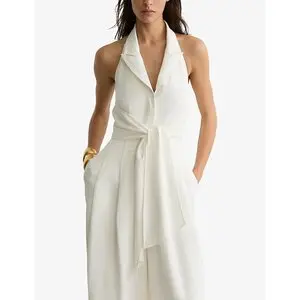 REISS Tie-front Woven Jumpsuit - Ivory
