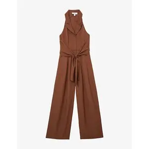 REISS Taya Tie-front Woven Jumpsuit - Rust Orange