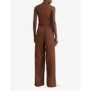 REISS Taya Tie-front Woven Jumpsuit - Rust Orange