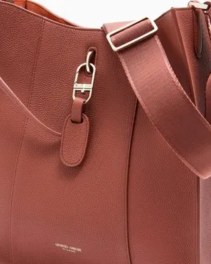 Giorgio Armani Pebbled Leather Shoulder Bag - Red
