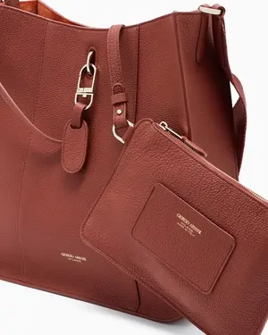 Giorgio Armani Pebbled Leather Shoulder Bag - Red