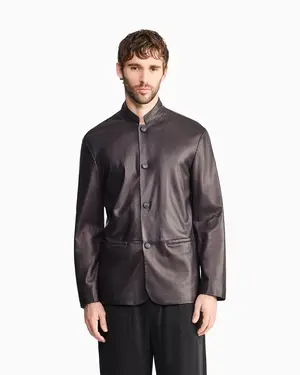Giorgio Armani Single-breasted Perforated Nappa Lambskin Jacket