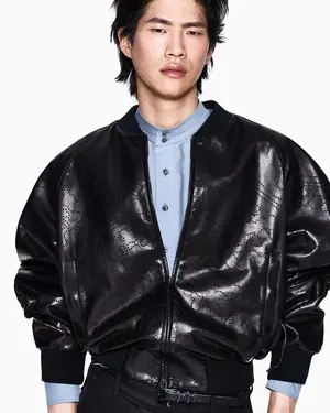 Giorgio Armani Perforated Nappa Calfskin Bomber Jacket