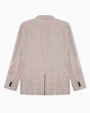 Giorgio Armani Suede Weave Print Double-breasted Jacket - Beige