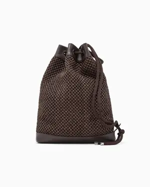 Giorgio Armani Raffia And Leather Sack - Brown